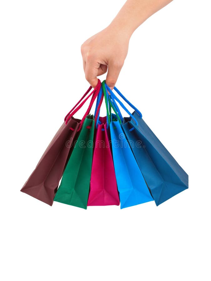 Woman Hand Holding Several Shopping Bags Stock Photo - Image of ...