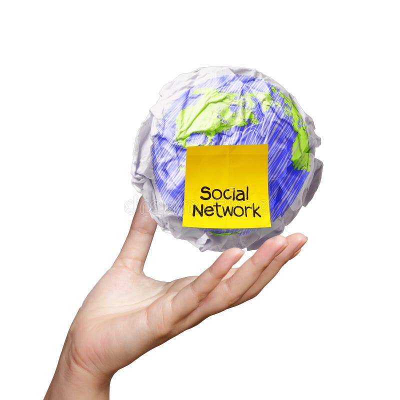 Hand Show Crumpled World and Social Network Sticky Note As Concept ...
