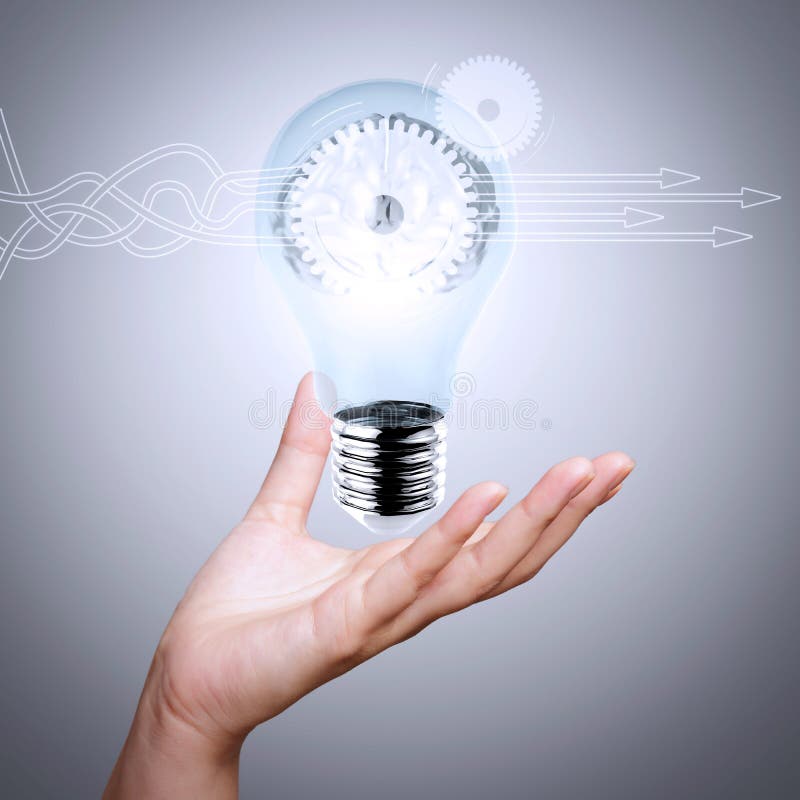 Hand Showing 3d Metal Human Brain in a Lightbulb As Creative Con Stock ...