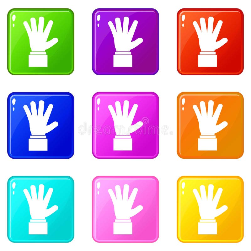 Hand Showing Five Fingers Icons 9 Set Stock Vector - Illustration of ...