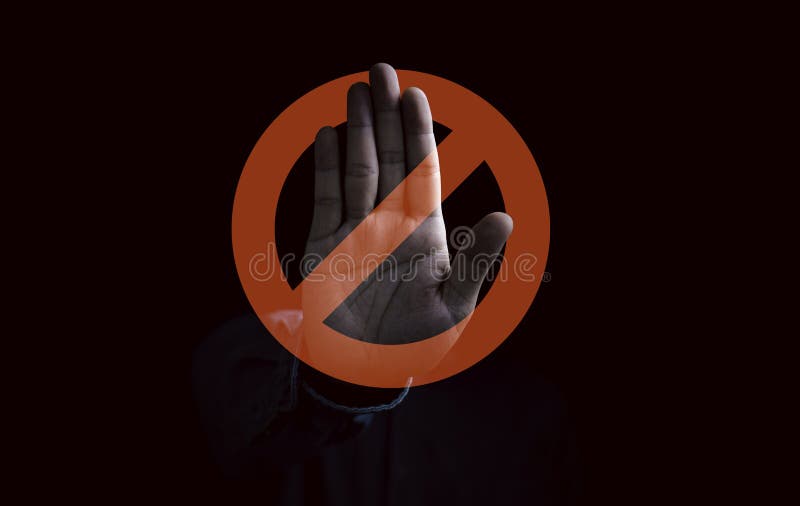 Hand Showing Gesture with Red Stop Sign Stock Photo - Image of gesture ...