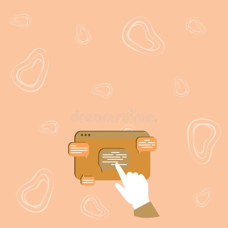 Hand Showing Graph Growth Pointing Web Browser Screen with Chat Bubbles. Notebook Computer ...