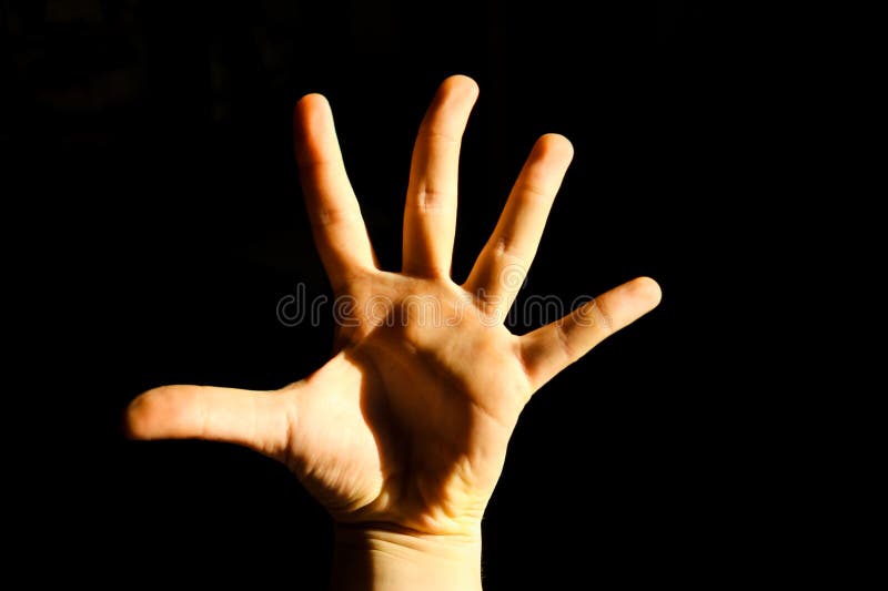Hand Showing High Five Fingers on Black Background Stock Image - Image ...