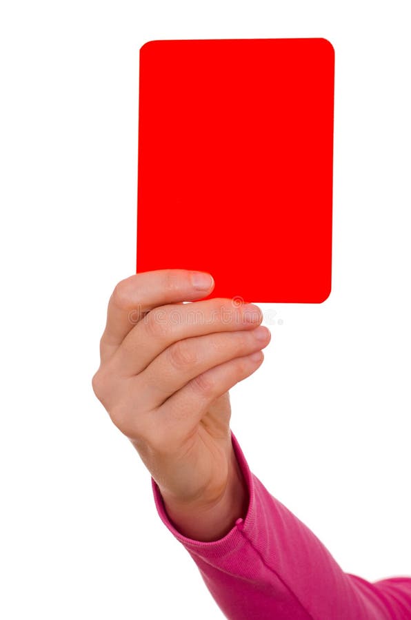 Hand is showing a red card stock image. Image of incident - 29190453