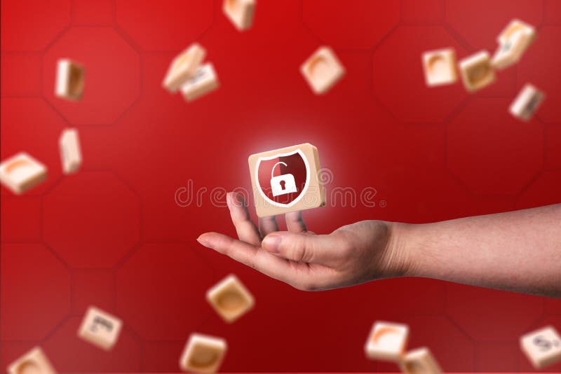Hand Showing Red Security Shield Attacked with Red Background and Copy ...