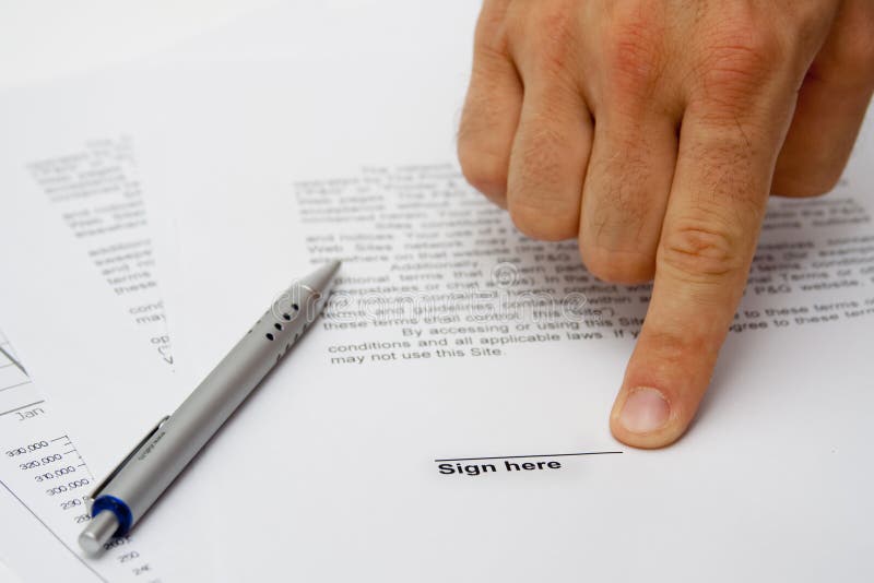 Hand Showing Signature Place on Contract Stock Photo - Image of deal ...