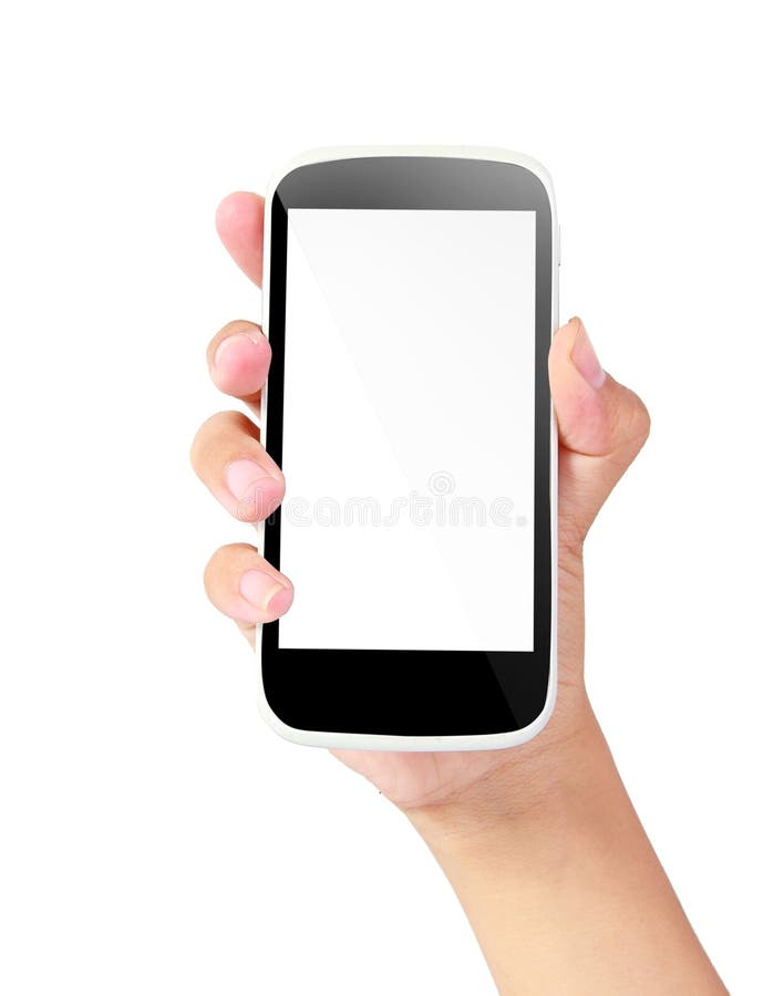 Hand Showing Smart Phone with Isolated on White Stock Image - Image of ...