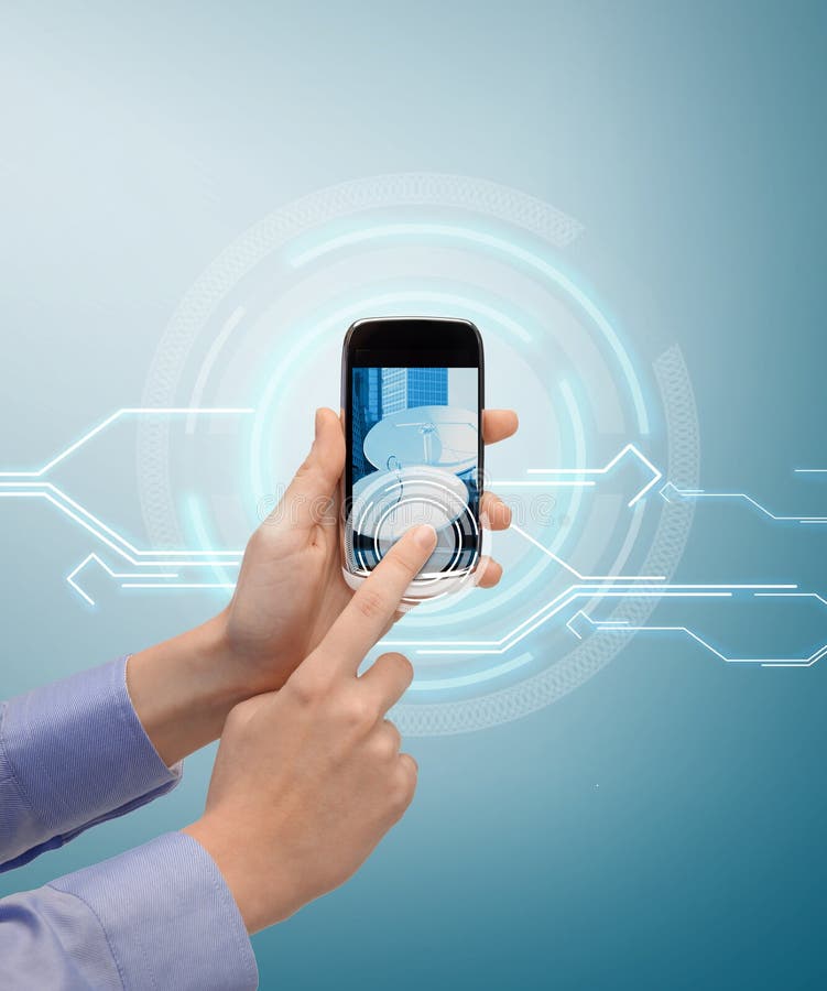 Hand Showing Smartphone with Virtual Screen Stock Image - Image of ...