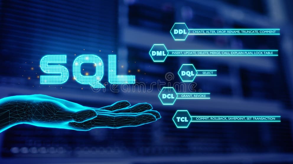 Hand Showing SQL Word with Database Server Background Stock ...