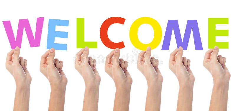 Hands holding WELCOME stock image. Image of character - 30613973