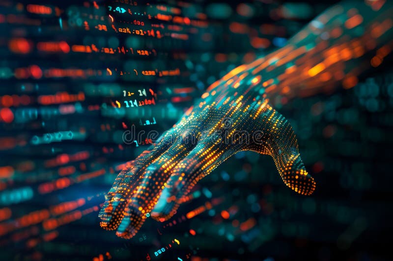 A Hand is Shown in a Digital Image with a Lot of Numbers and Lines ...