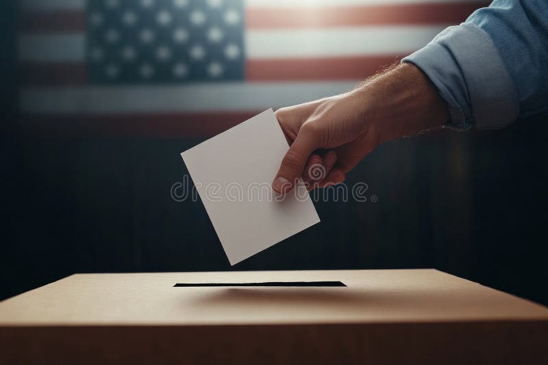 A Close-up of a Hand Placing a Ballot into a Voting Box Against an ...