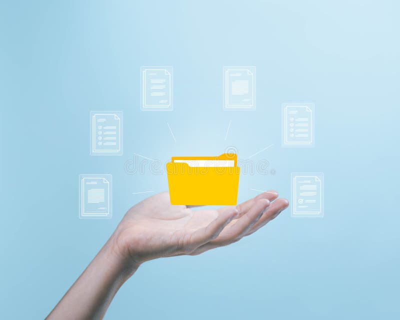 Hand Shows Document Files Digital Electronic. Business Paperless and ...