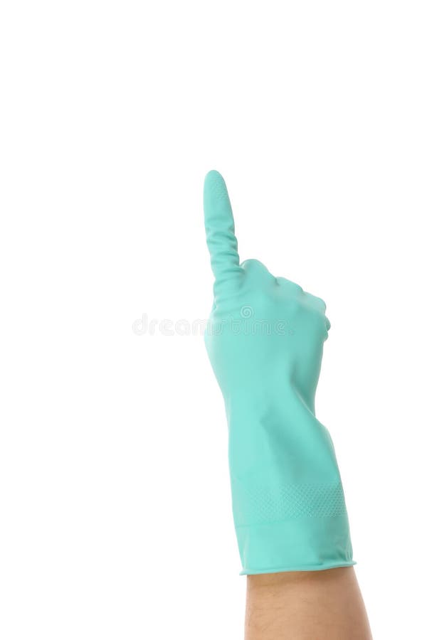 Hand Shows One In Rubber Glove. Stock Image - Image of hand, home: 35690851