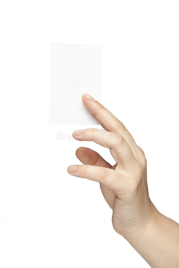 Hand Shows a Plain White Card, Copy Space and Text Stock Photo - Image ...