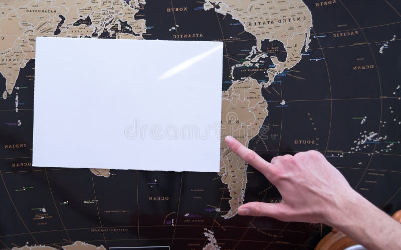 The Hand Shows on the World Map. Mocap Stock Photo - Image of creased ...
