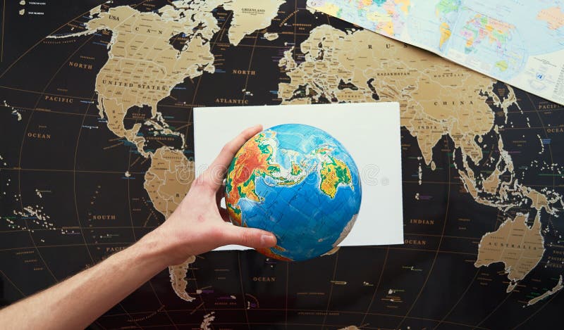 The Hand Shows on the World Map. Mocap Stock Image - Image of faded ...