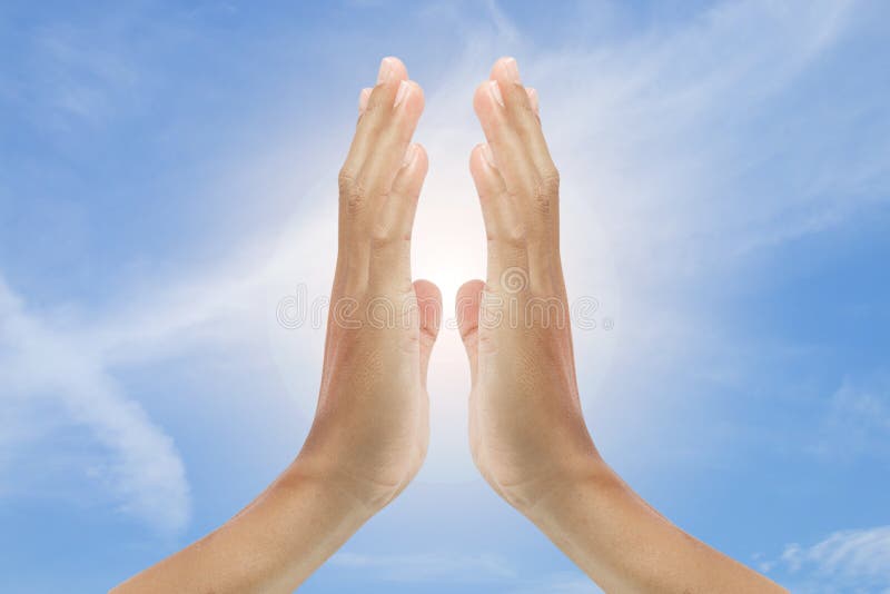 Hand Sign with Blue Sky Background Stock Photo - Image of hand ...