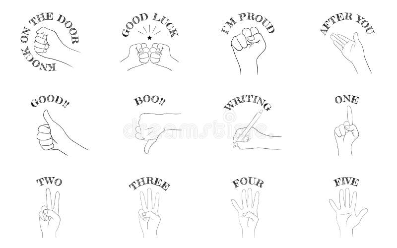 Hand Sign Icon Set 12 Types, Communication and Numbers Stock Vector ...