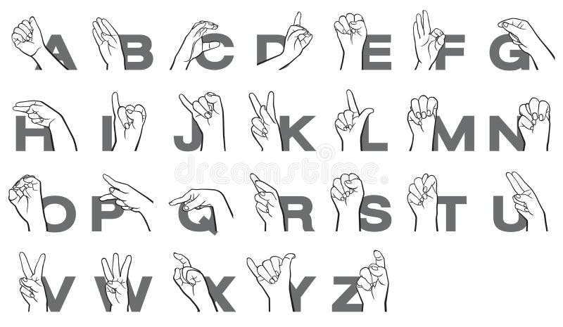 Hand Sign Language Alphabet Collection - Vector Line Illustration Stock ...