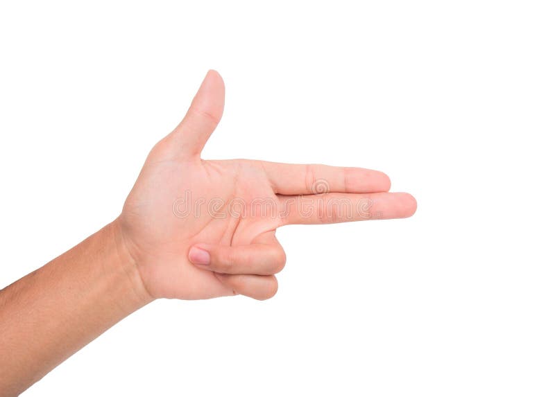 A Hand Sign Point Side-ward Meaning this, Two, Gun, Etc. Stock Image ...