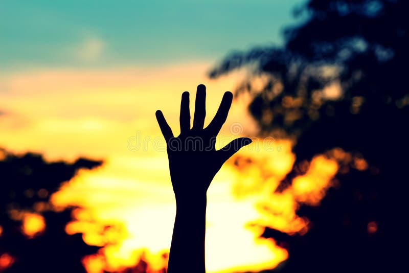 Hand Sign Silhouette with Sunset Background Stock Image - Image of ...