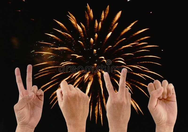 Hand Sign Year 2020 on Fireworks Explosive in Night Background Stock ...