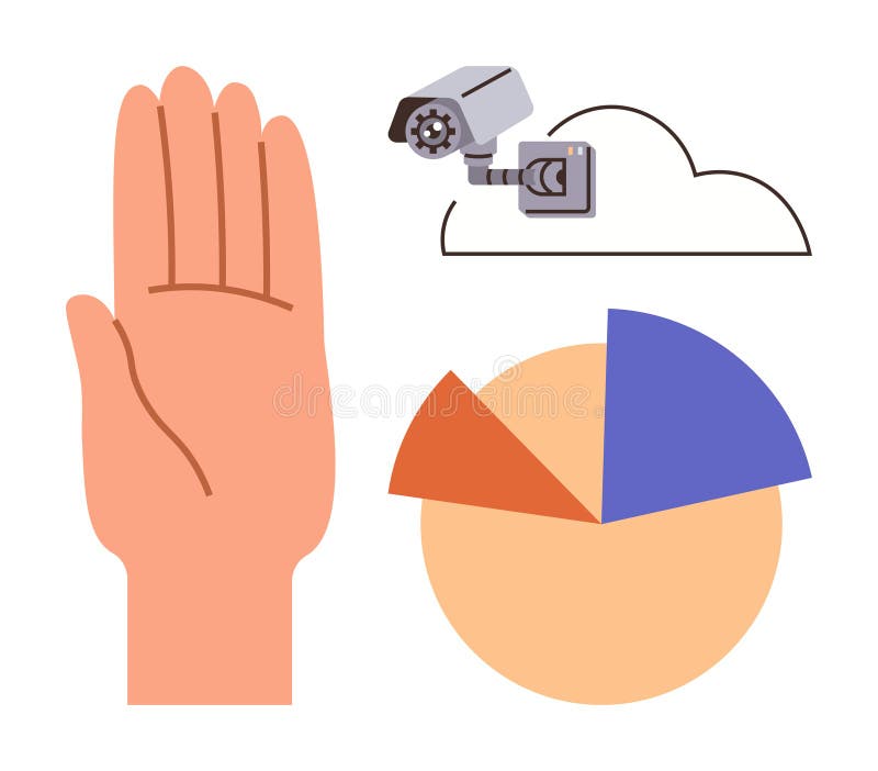 Hand Signal, Surveillance Camera, and Pie Chart Representing Security ...