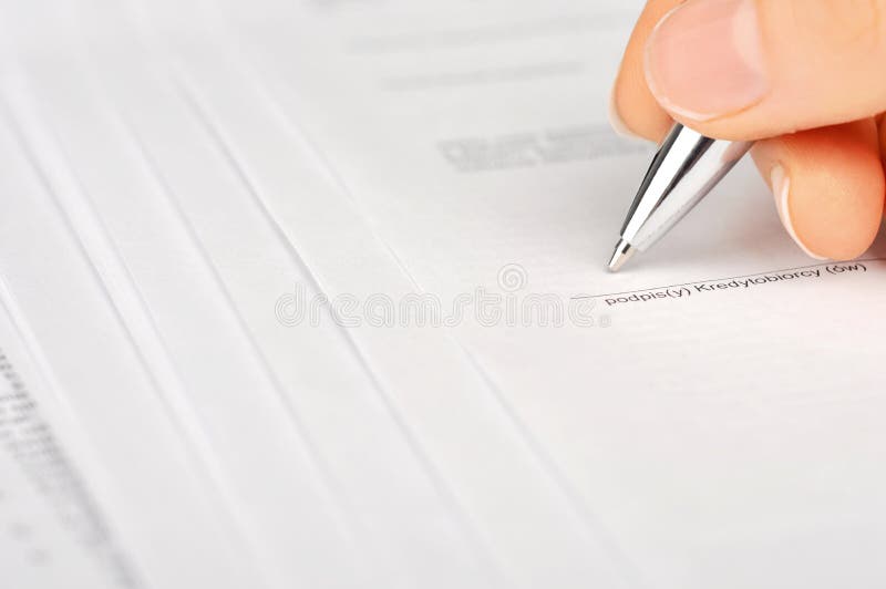 Hand Signing a Bank Account Contract Stock Image - Image of female ...