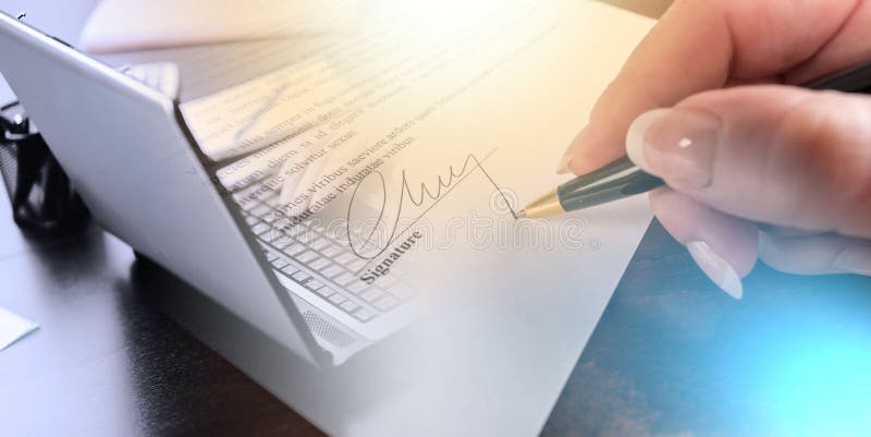 Hand Signing a Contract; Multiple Exposure Stock Photo - Image of legal ...