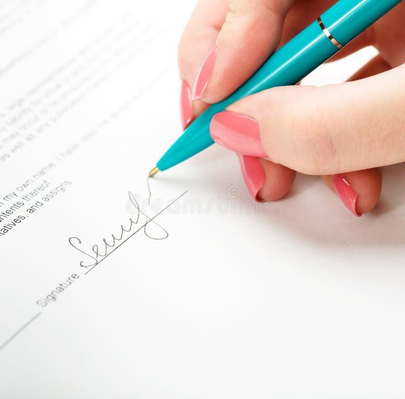 Hand signing a contract stock image. Image of holding - 92878029