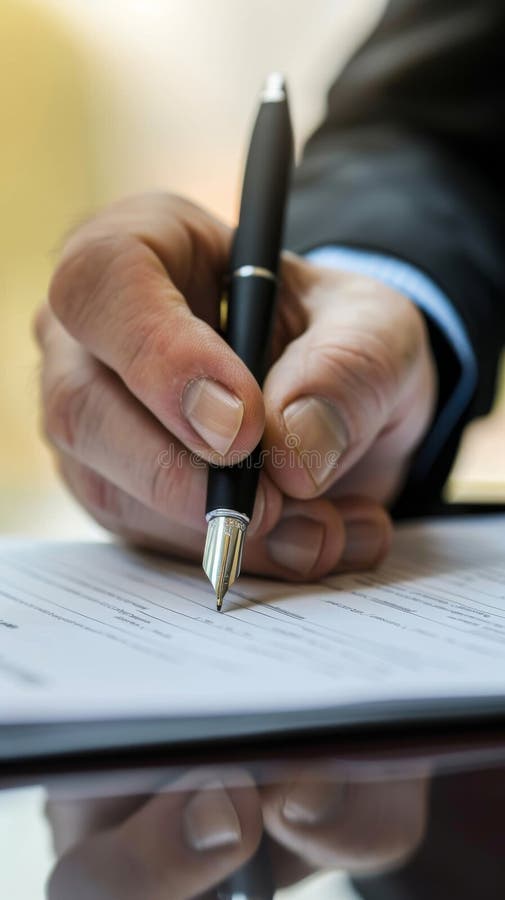 Hand Signing a Document with a Black Pen Stock Photo - Image of closeup ...
