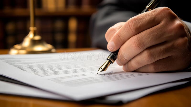 Hand Signing Legal Document with Fountain Pen Stock Illustration ...
