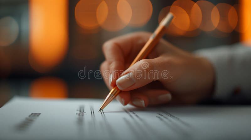 A Hand Signs a Lease Agreement on a Table Stock Image - Image of ...