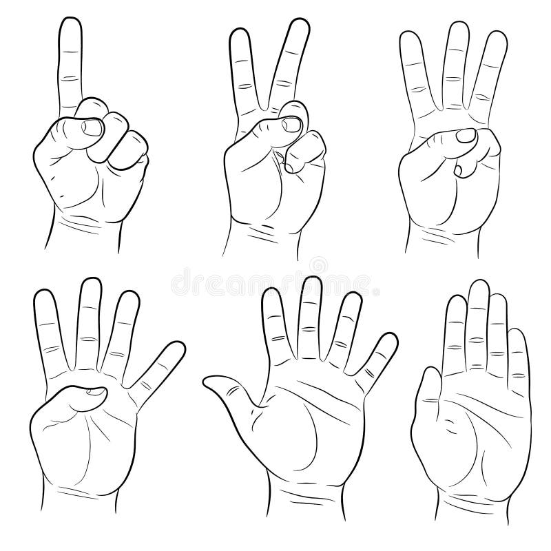 Hand Signs Set Monochrome Illustration Stock Illustration ...