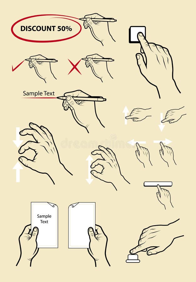 Hand Signs Symbol, Press, Write, Zoom, Read. Stock Vector ...