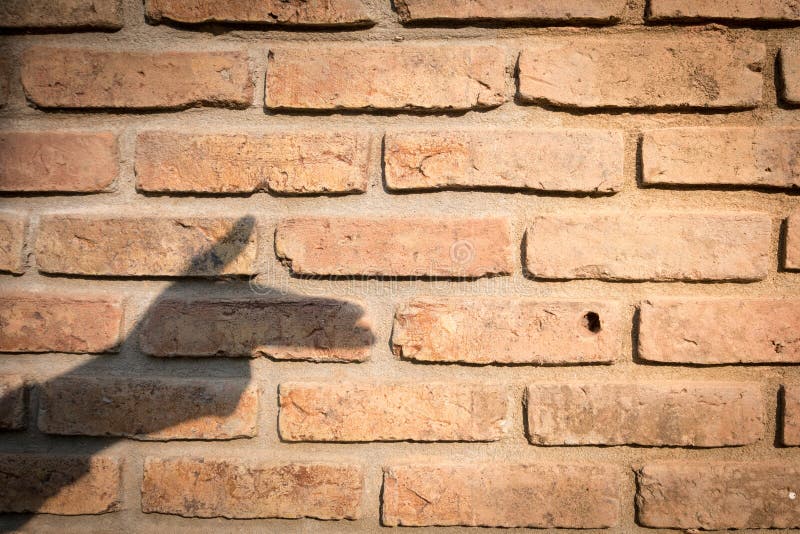 Hand Silhouette Shadow Play As Gun on Old Brick Wall Texture. Violence ...