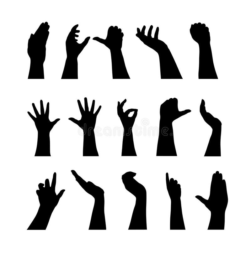 Hand Sign Gesture Silhouettes Stock Vector - Illustration of fist, pray ...