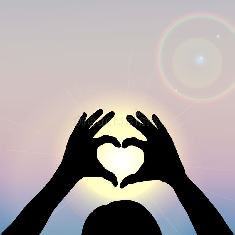 Hand Silhouettes Forming a Heart with Sun Inside. Vector Stock Vector ...