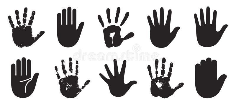 Hand Silhouettes Set, Handprint Isolated, Palm Imprint, Different Hands ...