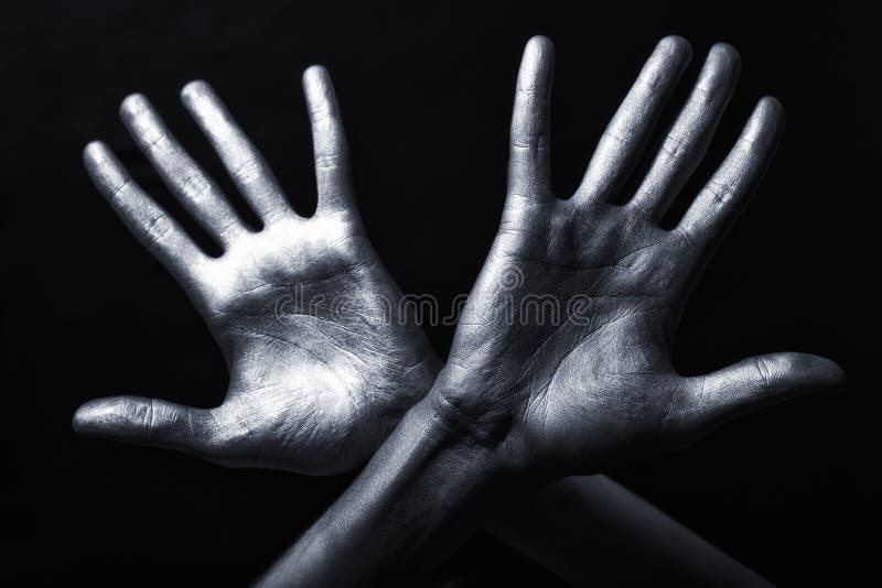 Silver Man Hand with a Heart Symbol Stock Image - Image of fingers ...