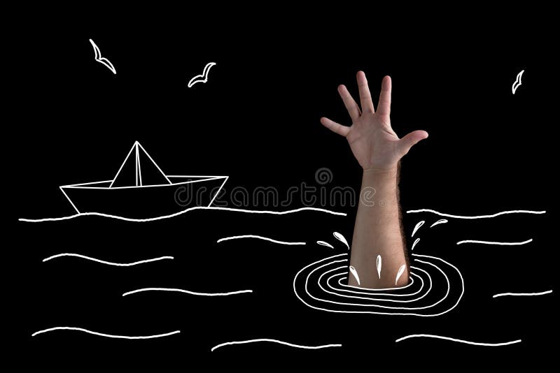 Hand of a Sinking Man in Black Water Stock Image - Image of danger ...