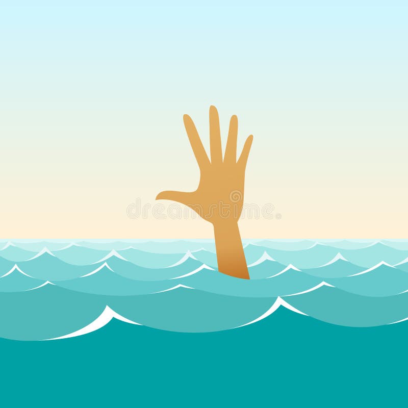 Hand of a Sinking Man in the Midst of Waves Stock Vector - Illustration ...