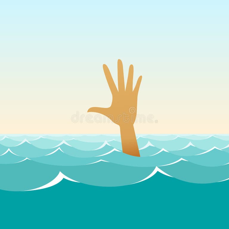 Hand of a Sinking Man in the Midst of Waves Stock Vector - Illustration ...