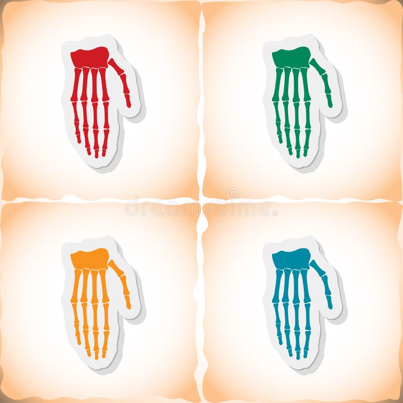 Hand Skeleton. Flat Sticker with Shadow on Old Paper Stock Vector ...