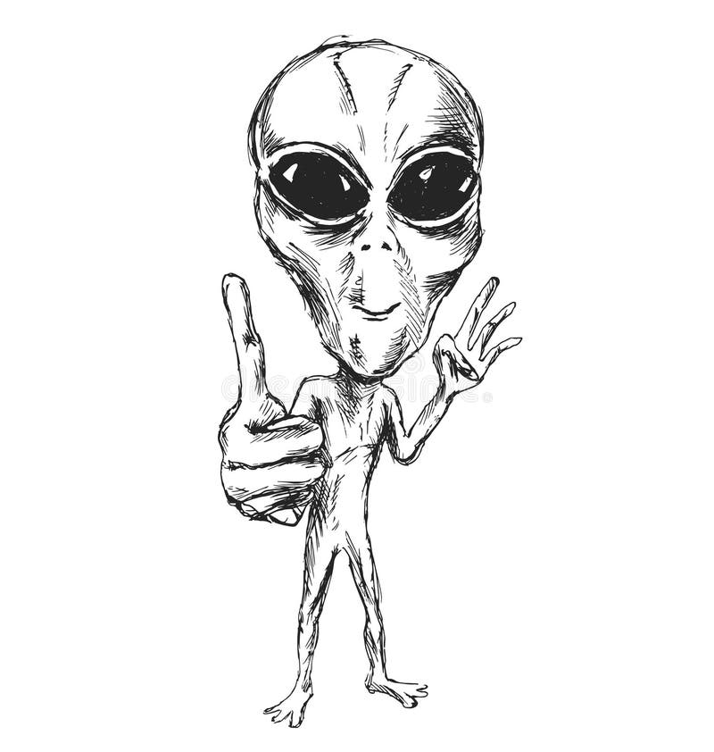 Hand sketch of an alien stock vector. Illustration of fiction - 74046000
