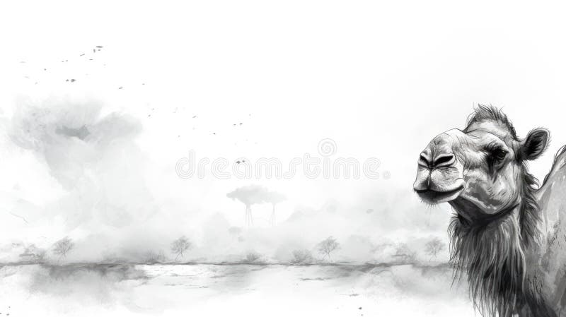 Hand Sketch of Camel in White and Black, Copy Space Stock Illustration ...