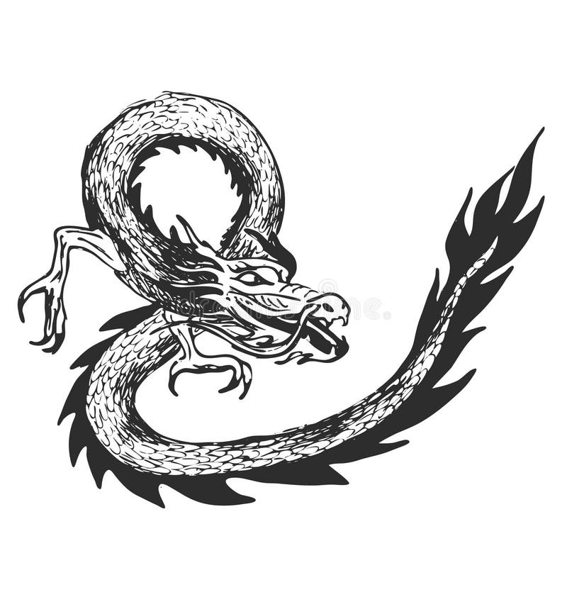 Hand Sketch the Chinese Dragon Stock Vector - Illustration of monster ...