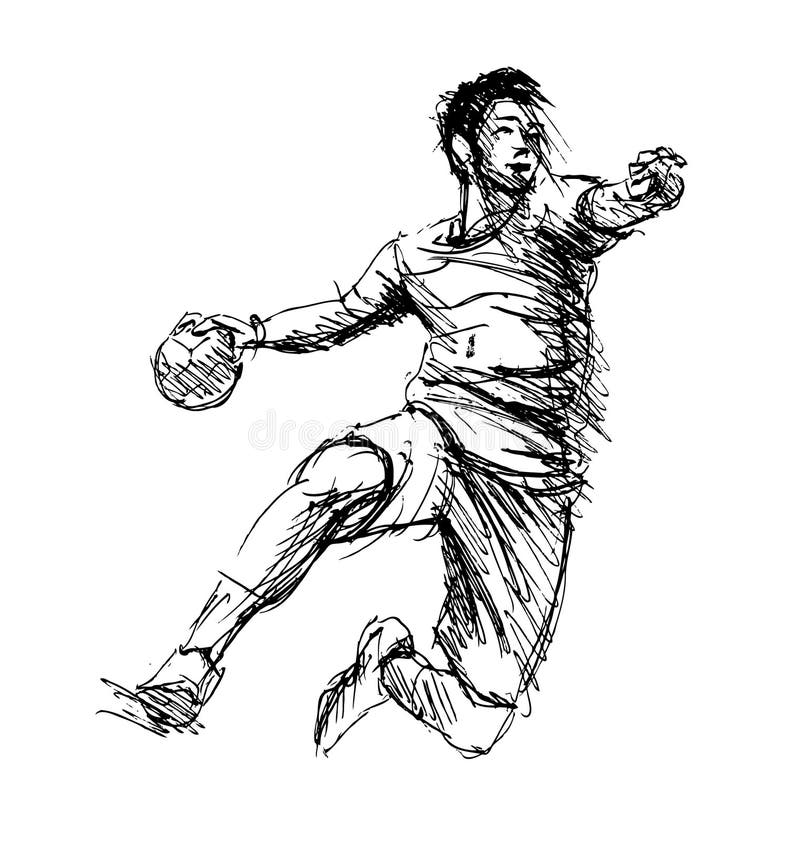 Hand Sketch Handball Players Stock Vector - Illustration of shot ...