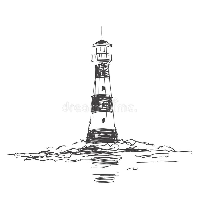 Hand sketch lighthouse stock vector. Illustration of house - 63249834